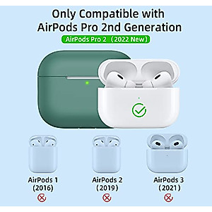 IMIVIO Airpods Pro 2 Case Cover 2022/AirPods Pro Case 2019, Silicone Protective Charging Case Skin Compatible Apple Airpods Pro 2nd/1st Generation Case with Keychain, Front LED Visible (Pine Green)