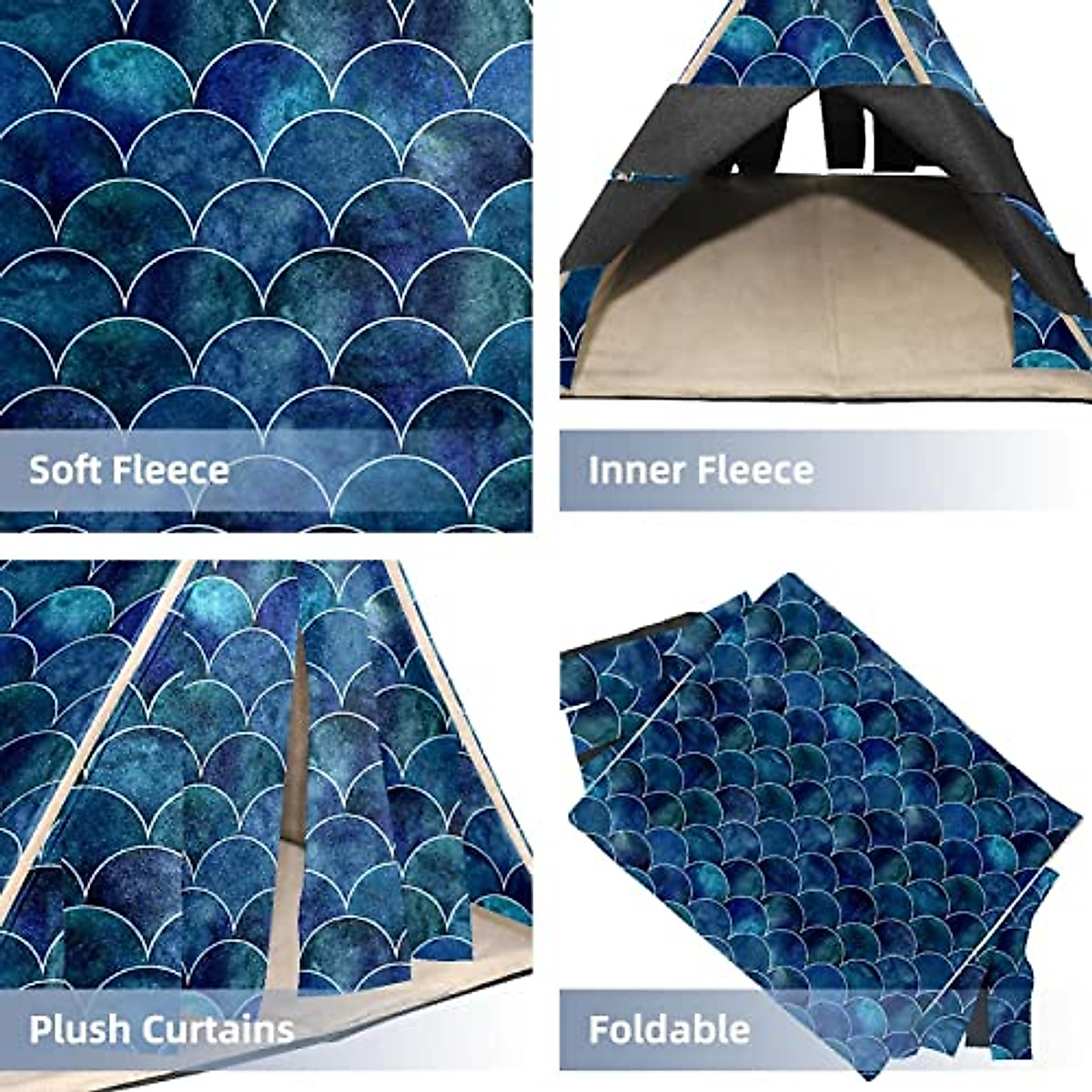 Dark Blue Mermaid Fish Scales, Hamster Hideout House Bed for Gerbils Chipmunks Squirrels Hedgehogs Guinea Pigs Small Animal Cage Habitat Decor