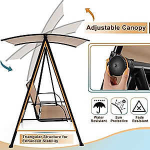 Tangkula 2 Person Porch Swing, Patio Swing with Adjustable Canopy, Comfortable Fabric Seat & Heavy-Duty Steel Frame, Outdoor Canopy Swing for Patio, Garden, Poolside (Beige)