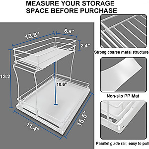 CD HOME Pull Out Cabinet Organizer, Under Sink Slide Out Storage Shelf with 2 Tier Sliding Wire Drawer,Least 13 Inch Cabinet Opening （White）