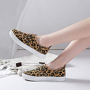 Women's Slip on Sneakers Walking Shoes Casual Girls Canvas Fashion Sneakers（Leopard,US7）