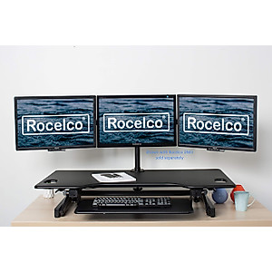 Rocelco 46" Large Adjustable Standing Desk Converter with Triple Monitor Mount - Sit Stand Up Computer Workstation Riser - Retractable Keyboard Tray - (R DADRB-46-DM3), Black