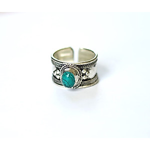 Boho Blue Stabilized-Turquoise Adjustable Cuff Ring | Stainless Steel Statement Jewelry from Nepal