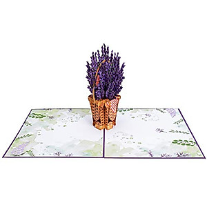Paper Love 3D Pop Up Card, Lavender Basket, For Mothers Day, Valentines Day, Birthday, All Occasions - 5" x 7" Cover - Includes Envelope and Note Tag