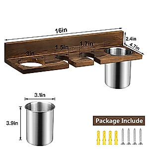 Hair Tool Organizer Wall Mounted - Wooden Hair Dryer Holder, Blow Dryer Holder for Bathroom, Rustic Hair Styling Tools Organizer for Flat Iron, Curling Wand, Hair Straighteners, Brushes, Brown