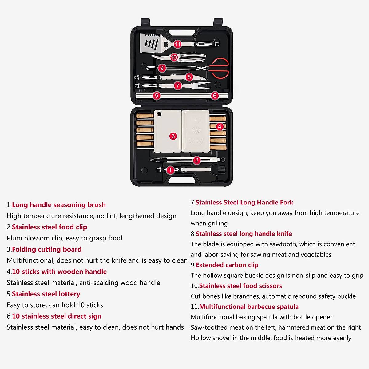 SEFAX 29PCS Stainless Steel Grilling Kit, BBQ Tools Set with Portable Compact Carry Case, Grill Accessories, Grill Accessories for Travel, Picnics, RVs, Camping, BBQs, Parties
