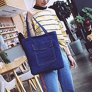 VALICLUD Denim Shoulder Handbag Canvas Handle Bag Denim Shoulder Tote Denim Shoulder Bags Denim Tote Bags Large Tote Bags Bags Casual Denim Canvas Shoulder Bag Casual Denim Tote