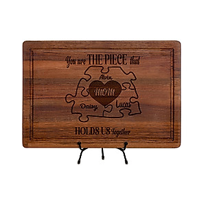 Personalized Mom You Are the Piece that Holds Us Together Puzzle Cutting Board, Custom Mom Cutting Board with Kids Names, Customized Mother's Day, Birthday Gifts for Mom, Grandma Gifts from Grandkids