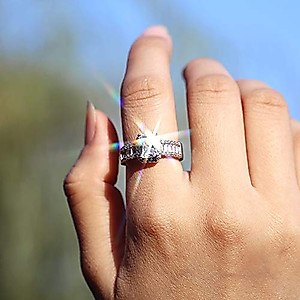 Gixaxak Princess Cut Cubic Zirconia Ring 925 Sterling Silver Engagement Wedding Ring with Emerald Cut Cubic Zirconia Simulated Diamond Wedding Engagement Ring 7