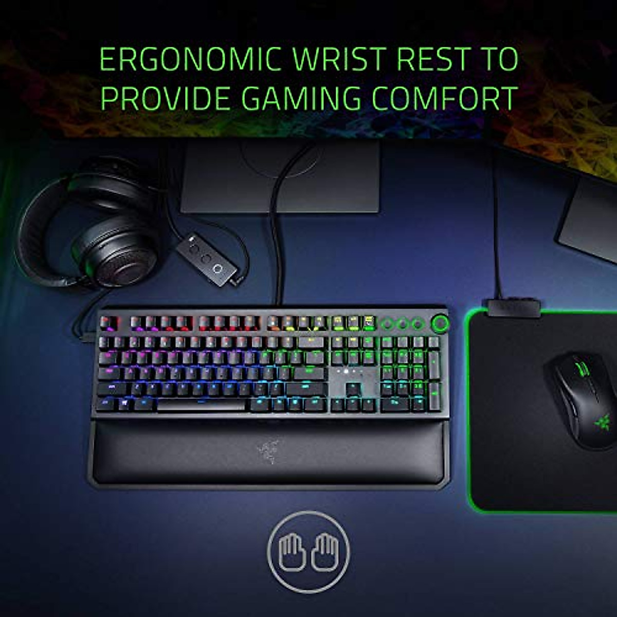 Razer BlackWidow Elite Mechanical Gaming Keyboard: Orange Mechanical Switches - Tactile & Silent - Chroma RGB Lighting - Magnetic Wrist Rest - Dedicated Media Keys & Dial - USB Passthrough