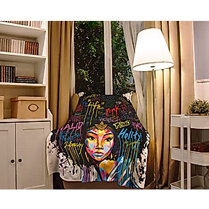 Textattr20 Black Girl Fleece Throw Blankets for Kids Teen Girls Women Adults, Personalized African American Graffiti Blanket Throw Big 60x80 Inch Twin Size, Comfy Throws Blanket for Girls Bed Bedroom