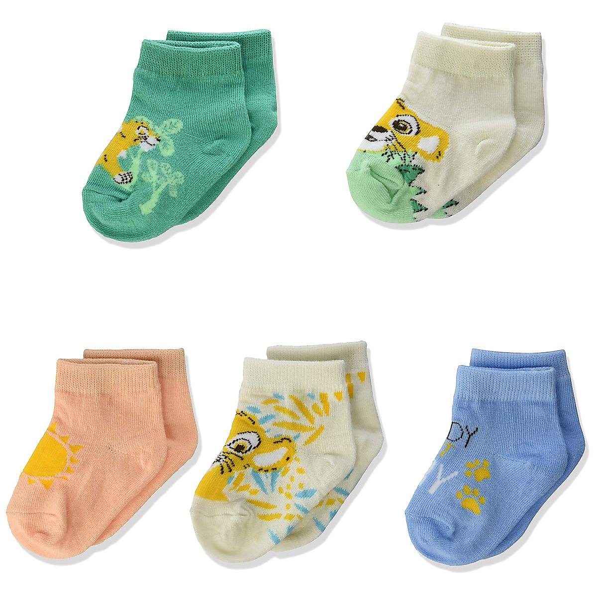 Lion King Live Action unisex baby Lion King Live Action 5 Pack Shorty Socks, Assorted Pastel, 12-24 Months US