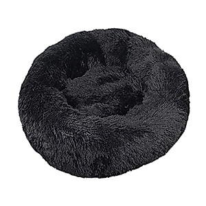 LQUOXH Long Plush Fluffy Pet Dog Bed Claming Dog Beds Round Cat Dog Bench Soft Warm Kennel Large Mat Pet (Color : Black, Size : 50CM)