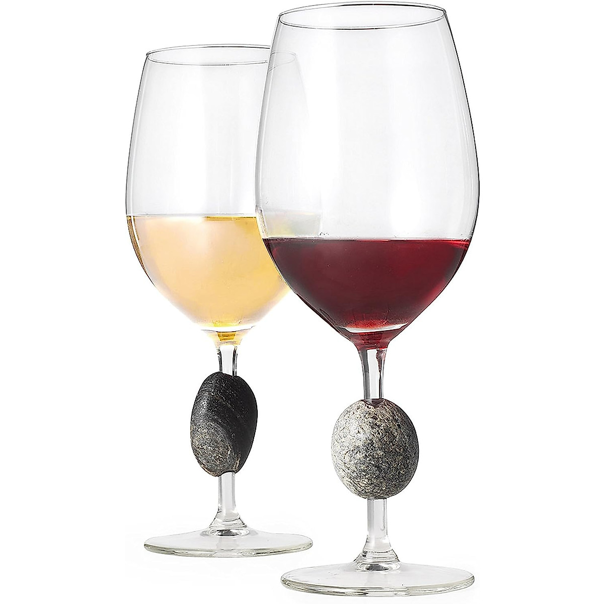 Sea Stones “Touchstone” Universal Wine Glass Set of 2-18oz Thin Rim, Long Stem Summer Glassware - Artisan River and Ocean Stone - Perfect for Birthday, Wedding and Anniversary or New House