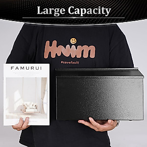 Dalmbox Wall-Mount Mailbox Large Mailbox for Post Rust-Proof Galvanized Steel Box for Outside or Townhouse Horizontal Style, Black, 15.7” x 4.3” x 9.4”