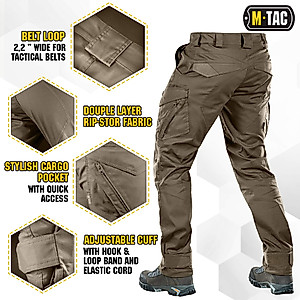 M-Tac Aggressor Flex - Tactical Pants - Men Cotton with Cargo Pockets (Olive Dark, W32 / L30)