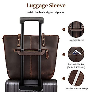 S-ZONE Genuine Leather Tote Bag for Women Large Crossbody Shoulder Work Purses and Handbags