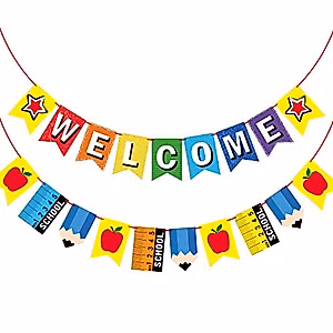 Welcome Banner for Party Supplies First Day of School Banner School Theme Party Decorations for Students and Teachers