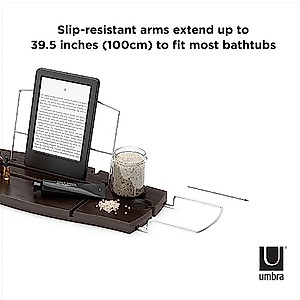 Umbra Aquala Bathtub Tray Bamboo Extendable and Adjustable Tray Holder, Walnut