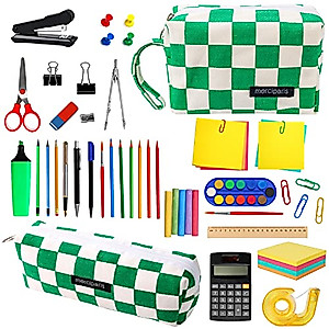 2Pcs Pencil Case Aesthetic Pen Pencil Pouch Cute Pencil Bag Large Pen Case Portable Pen Bag Big Capacity Pouch Organizer School Supplies for Teen Girls Boys Adults Small Makeup Bag (Green)