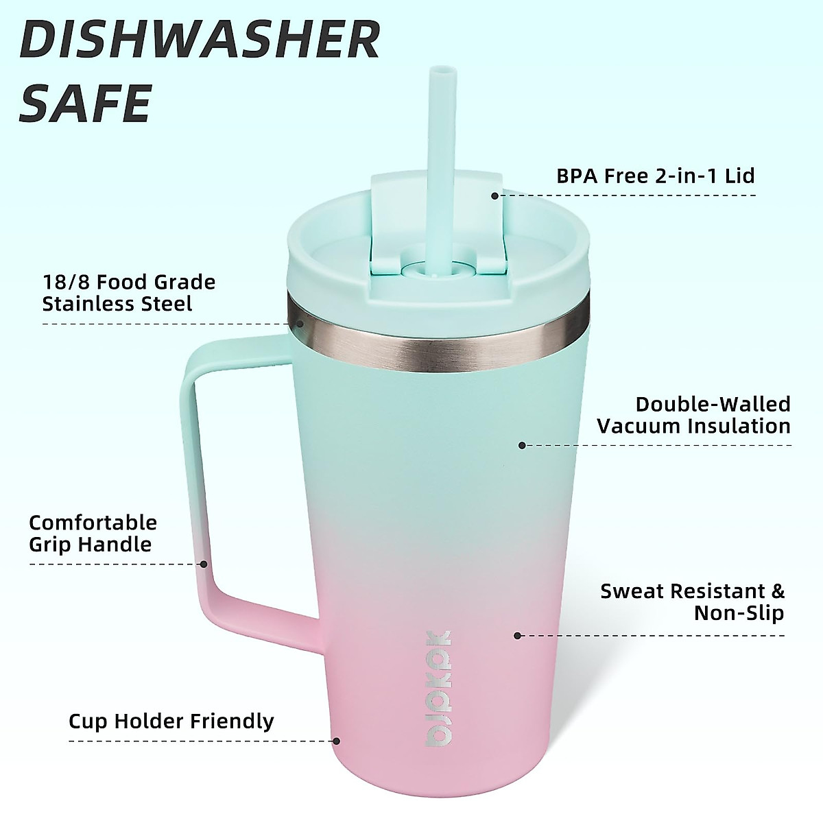 BJPKPK Insulated Tumbler with Handle, 18oz Insulated Tumblers with Lid and Straw, Stainless Steel Metal Water Bottles, Coffee Travel Mugs, Cups, Marshmallow