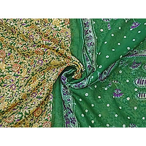 Peegli Vintage Green Textile Fabric Floral Printed DIY Craft Fabric Polyester Recycled Sari