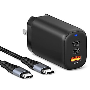 USB C Charger 65W, Deegotech GaN II PD3.0(PPS) Fast Charger for MacBook, 3-Port Foldable Plug USB C Charging Station Compatible with MacBook Pro/Air, iPad Pro, Laptop (with USB C to C Cable 6.6ft)