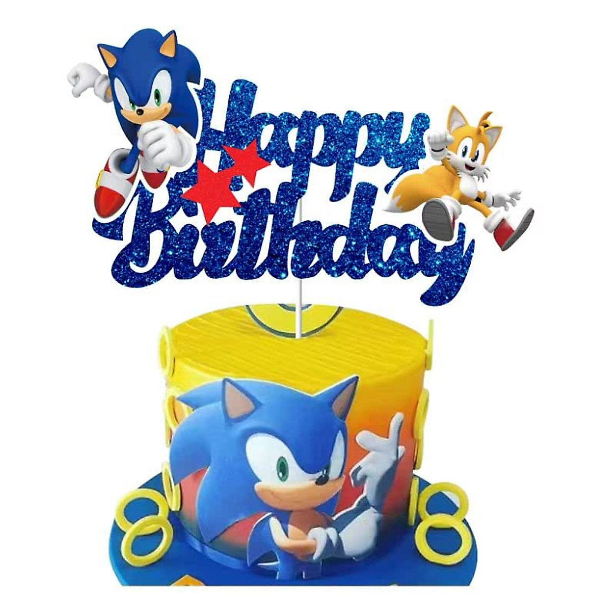 Sonic Happy Birthday Cake Toppers, Hedgehog Birthday Party Cake Decorations Supplies for Boys, Kids, 13pcs