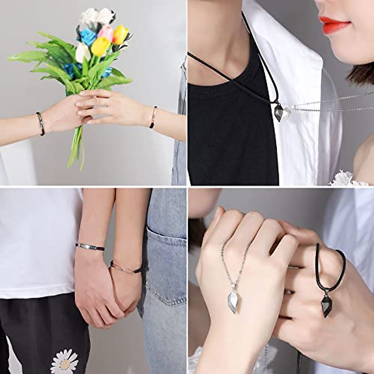 Long tiantian 4Pcs Couple Necklace Bracelet Set Matching Bracelets for Couples Matching Necklaces for Bf and Gf Couple Presentfor Her friend Necklace for Him Valentine's Day Present(Style I)