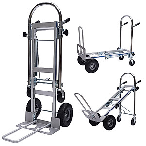 Convertible Hand Truck, 3-in-1 Industrial Aluminum Heavy Duty Dolly Cart, 700 lbs Capacity (3 Positions, 53" High)