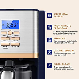 JOY Kitchen 12-Cup Digital Programmable Drip Coffee with Glass Carafe, Reusable Filter Basket & Coffee Spoon, Programmable up to 24 hours, Auto Warming & Self-Clean,Blue