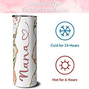 owbgsdh 20 oz Nana Skinny Tumblers with Lid and Straw, Nana Stainless Steel Vacuum Insulated Travel Coffee Mug Cup Water Bottle, Nana Birthday Gifts for Grandmother