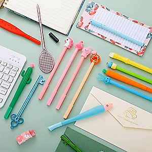 Chuangdi 15 Pieces Cute Cartoon Black Gel Ink Pens Assorted Style Unicorn Cactus Novelty Ink Writing Pens Kawaii Fun Pens for Student Kids Home Office Stationery Present School Award, 0.5 mm,15 Styles