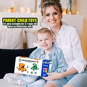 Dinosaur Toys for 2-5 Year Old Boys, Flashing Lights and Roar Music, 3pcs Pull Back Cars, Monster Trucks Christmas Birthday Gifts for Kids