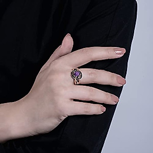 Jewelili Enchanted Disney Fine Jewelry Sterling Silver with Rose Gold Plating, Black Rhodium 1/5 Cttw Diamond and Amethyst Ursula Ring, Size 9