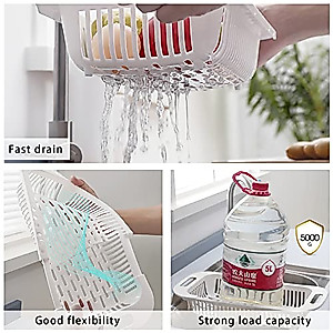 MineSign Extendable Over the Sink Colander Fruits and Vegetables Drain Basket Adjustable Strainer Sink Washing Basket for Kitchen (Green)