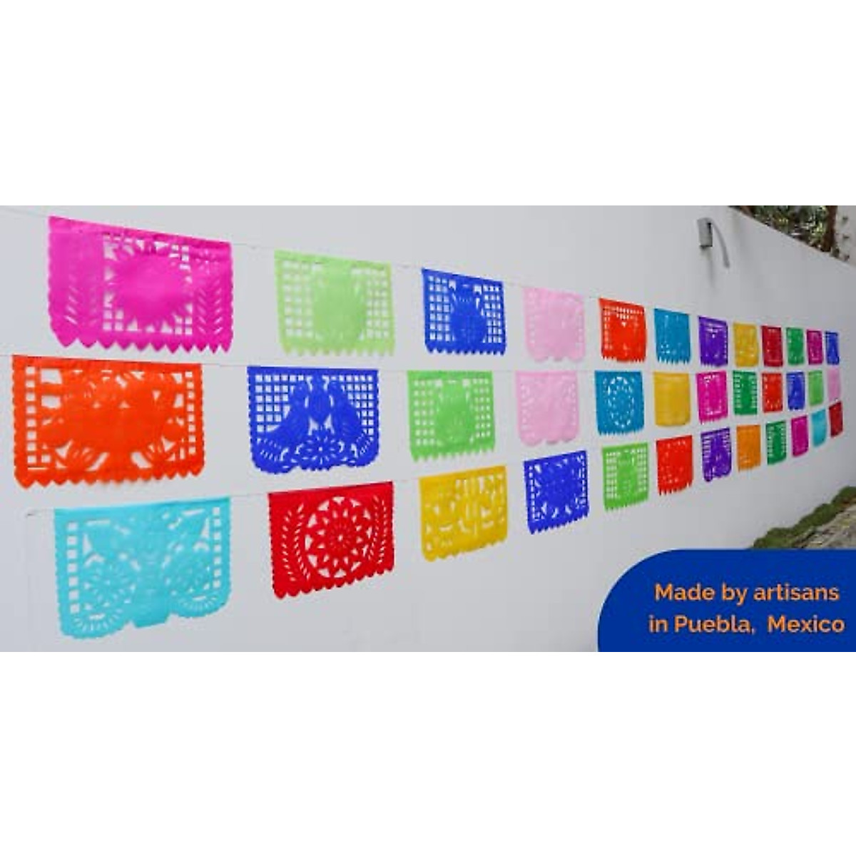 Papel Picado Party Banner - Fiesta Party Decorations - 5 Pk 82 Ft Total - Tissue Paper Fiesta Banner - Mexican Theme Party Decorations - Cinco de Mayo - Dia de los Muertos - Mexican Party Supplies