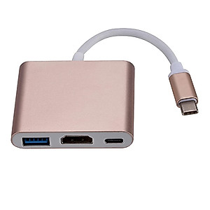 CUJUX 3 in 1 USB C Hub PD USB 3.0 Multiport Adapter USB 3.1 Type C Male to HDMI-Compatible Adapter (Color : Gold)