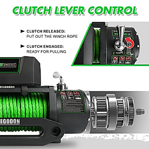 STEGODON New 9500 lb. Load Capacity Electric Winch S2,12V Waterproof IP67 Electric Winch with Hawse Fairlead, Synthetic Rope Winch with Wireless Handheld Remote and Wired Handle