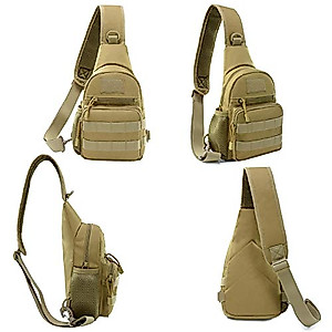 BraveHawk OUTDOORS Sling Chest Bag, 900D Nylon Tactical MOLLE Compact Crossbody Hiking Cycling Pack (Khaki)