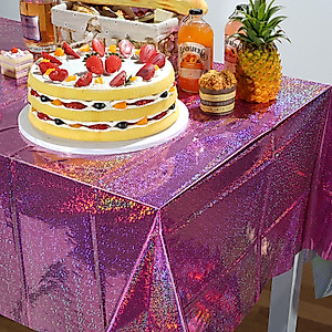 FunnyPars 3 Pack Pink Iridescent Table Cloth for Parties, Pink Plastic Shiny Laser Table Covers, Disposable Holographic Foil Tablecloth Iridescent Party Decorations for Girl Birthday Wedding, 54x108