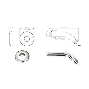 SENLO 6 Inch Shower Arm and Flange Polish Chrome, Showerhead Extension Extender Pipe Arm with Stainless Steel Flange, Rain Shower Angled Solid Brass for Wall Mount Replacement Bathroom Fixture Part