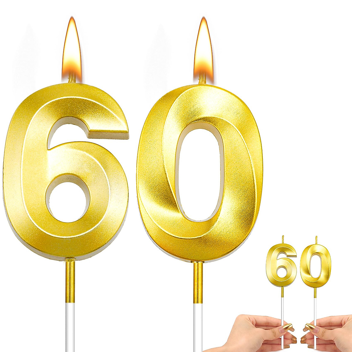 60th Birthday Candles Happy 60th Birthday Cake Topper 60th Birthday Decorations for Women Gold Number Candles Birthday Candles Numbers Velas De Cumpleaños 60th Birthday Decorations Men Gold Candles