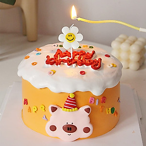 5 PCS White Flower Shaped with Smiling Face Birthday Candles, Daisy Candles Cake Decorations Cake Cupcake Toppers