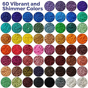 60 Colors Mica Powder-Natural Cosmetic Grade Pigment Powder for Epoxy Resin,Soap Making,Bath Bombs,Candle,Lip Gloss,Slime,DIY Crafts,Paints,Jewelry and More