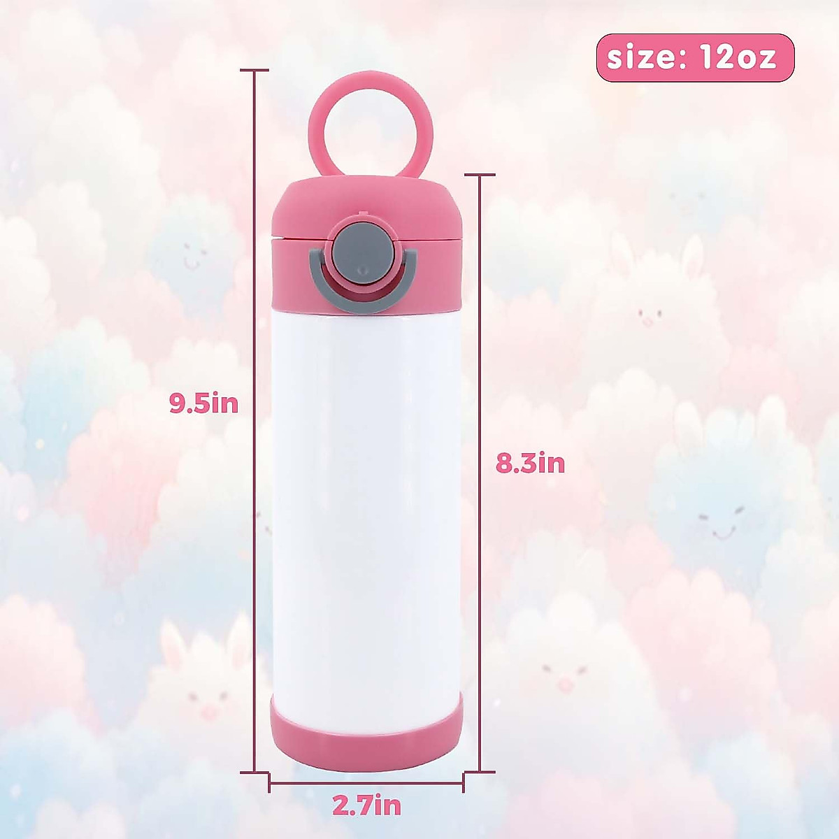 HIZEE 12 oz 6 Pack Sublimation Tumbler Straw Sippy Cup Blank with Straw and Lid,Mixed coloer Spill Proof Stainless Steel Thermos Water Bottles for School