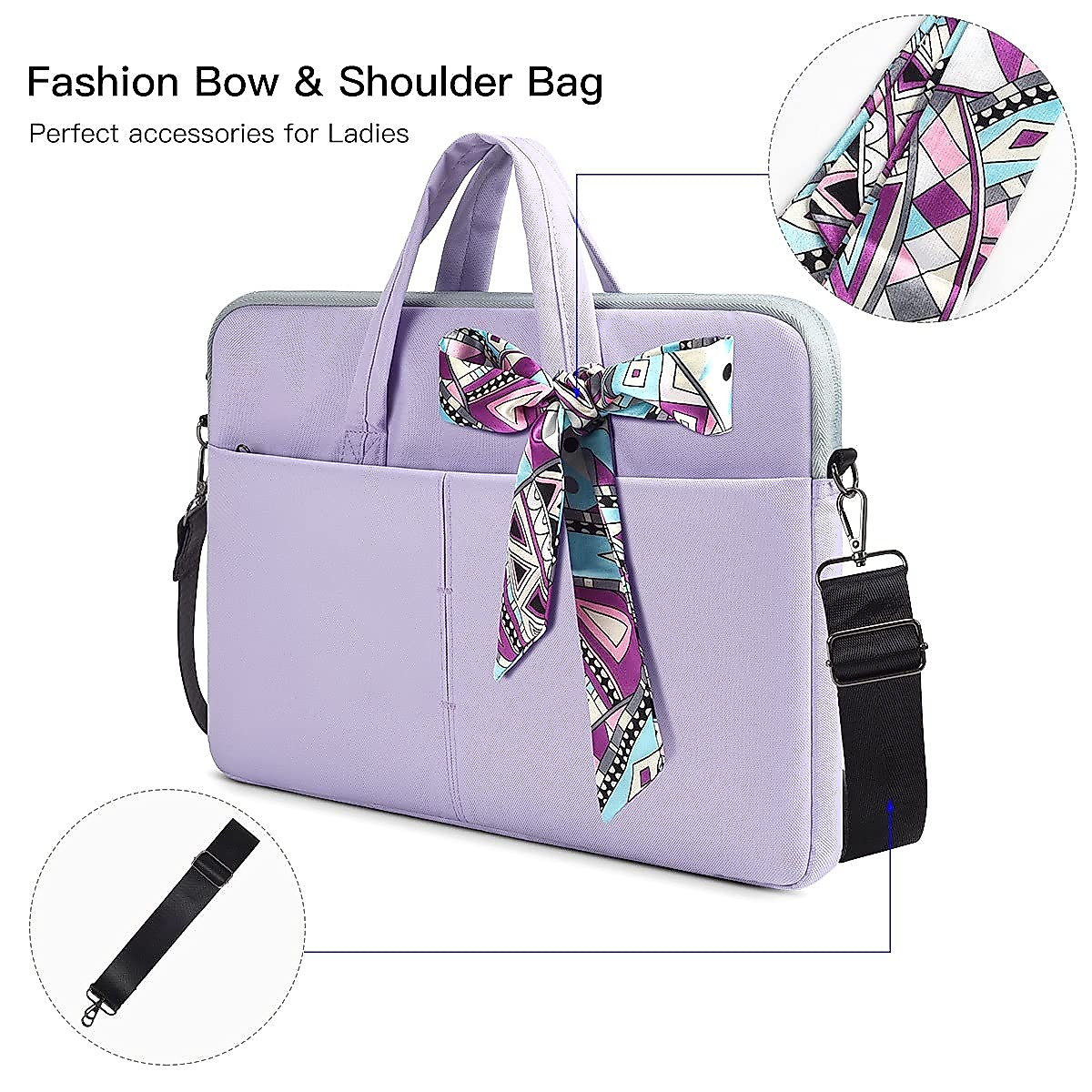 14-15 Inch Laptop Sleeve Shoulder Bag Ladies Women Briefcase for Macbook Pro 14" M3/M2/M1, HP Pavilion x360 14, Dell Inspiron 13 5000, Lenovo Flex 5 14/Ideapad 3 14, Acer ASUS Macbook 14 Case, Purple