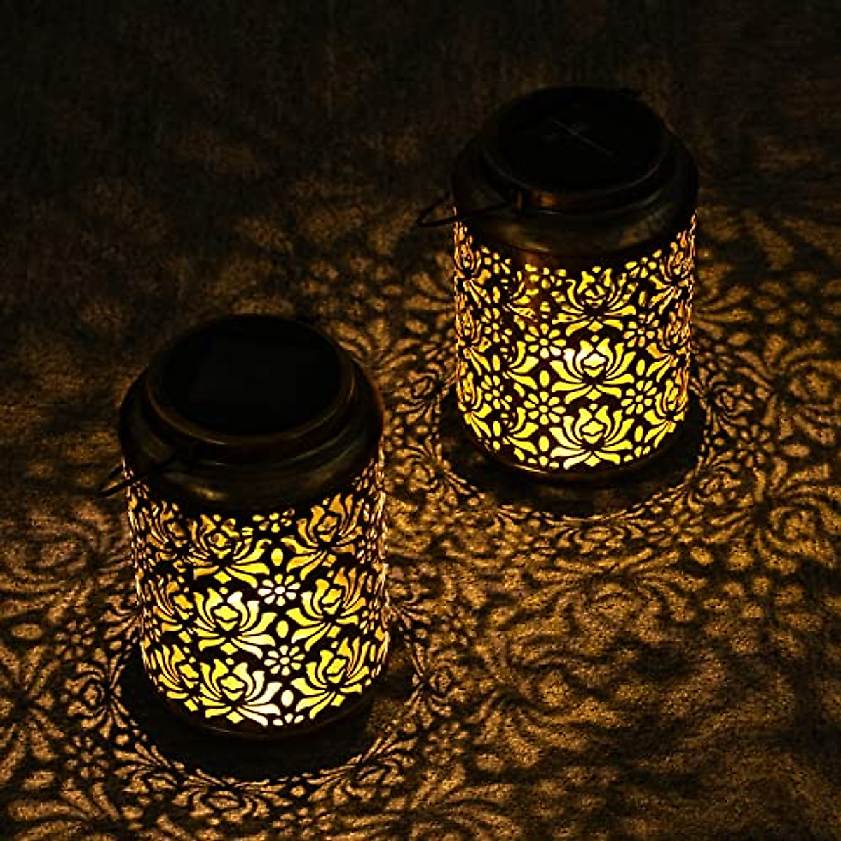 Nothing burger Solar Lanterns Outdoor Waterproof, 2 Pack Outdoor Solar Hanging Lantern Lights, Patio Decor Outdoor Lantern with LED for Garden/Yard Decor (Brown)
