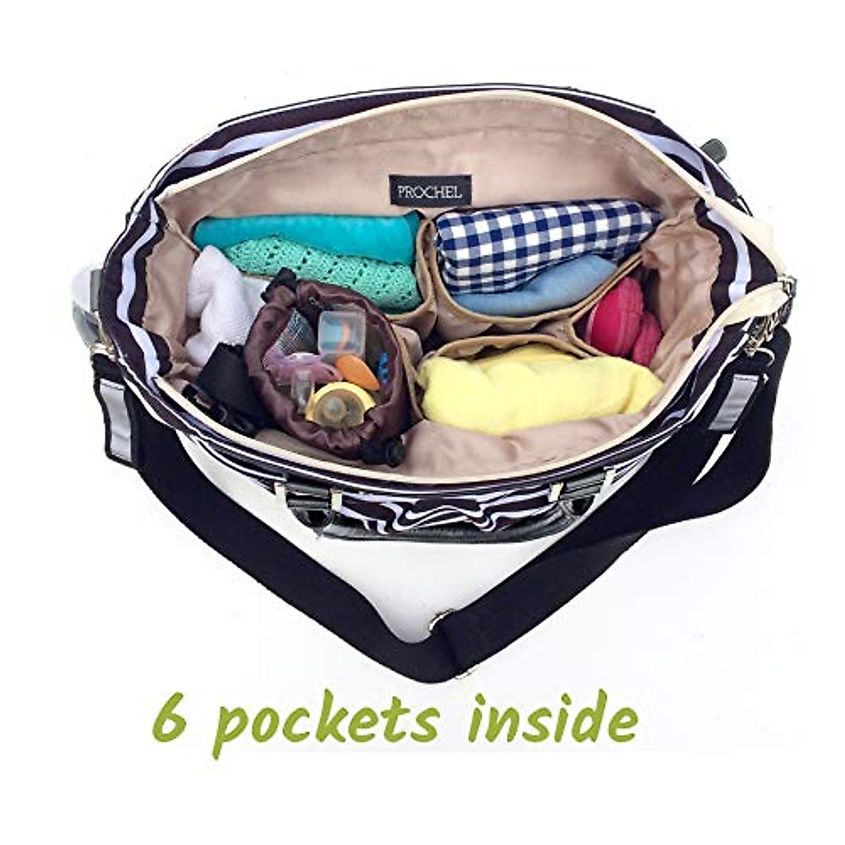 Prochel Diaper Bag Set Striped Crossbody Shoulder Tote Purse Black White (Black)