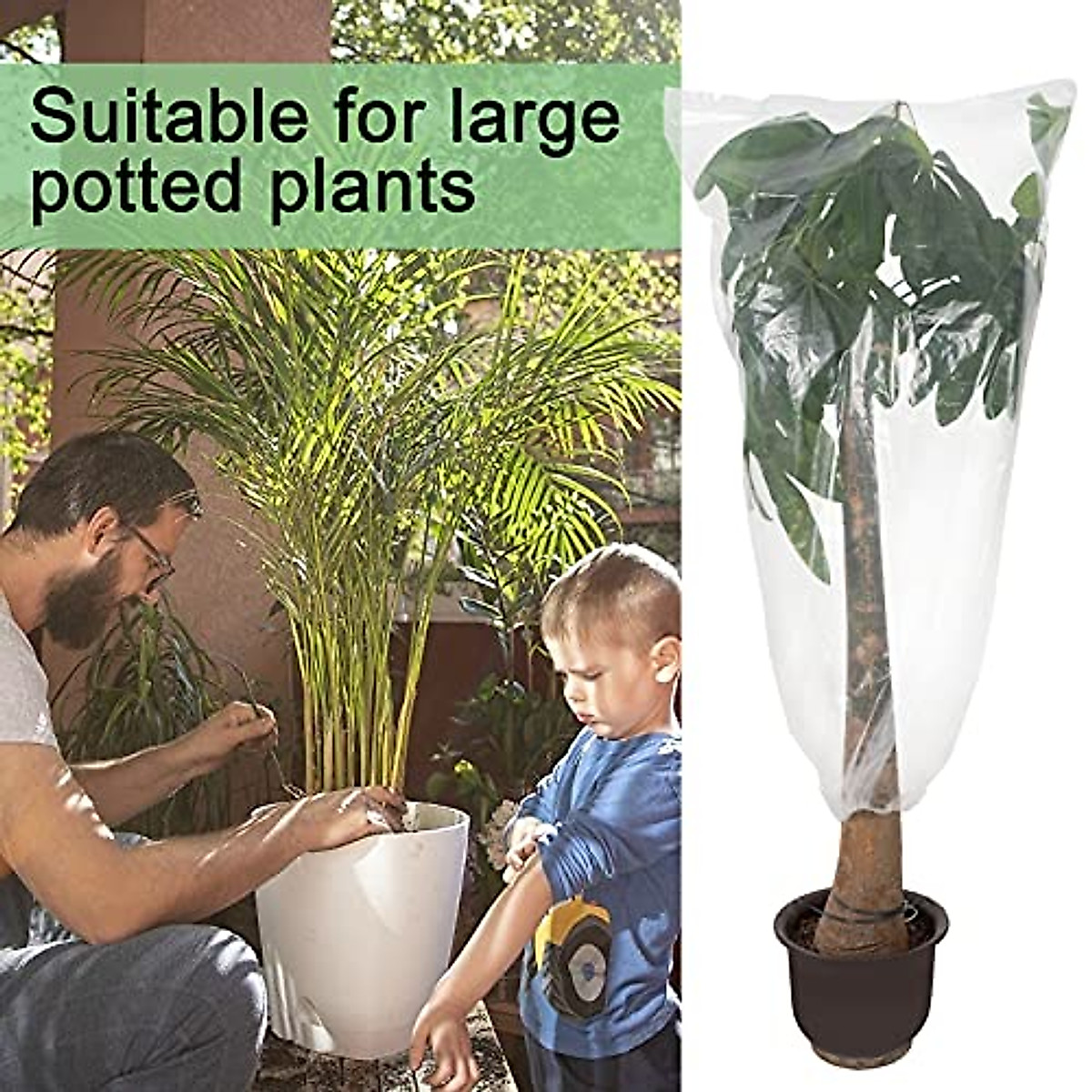 ANPHSIN 6 Pcs Winter Plant Film Cover with Drawstring- 35.4" x 59.1" Plastic Plant Cover Freeze Protection Transparent Waterproof Plant Shelter Bag for Outdoors Garden Plants Shrubs Sapling Crops